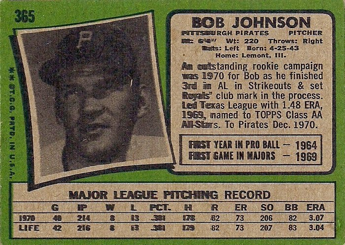 Topps 1971: no. 365 - bob johnson
