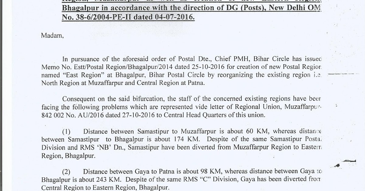 Postal Administrative Union CHQ NFPE: LETTER REGARDING BIFURCATION OF ...