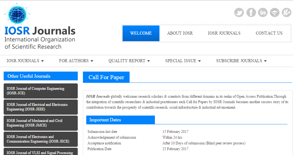 IOSR Journals @ Call for paper