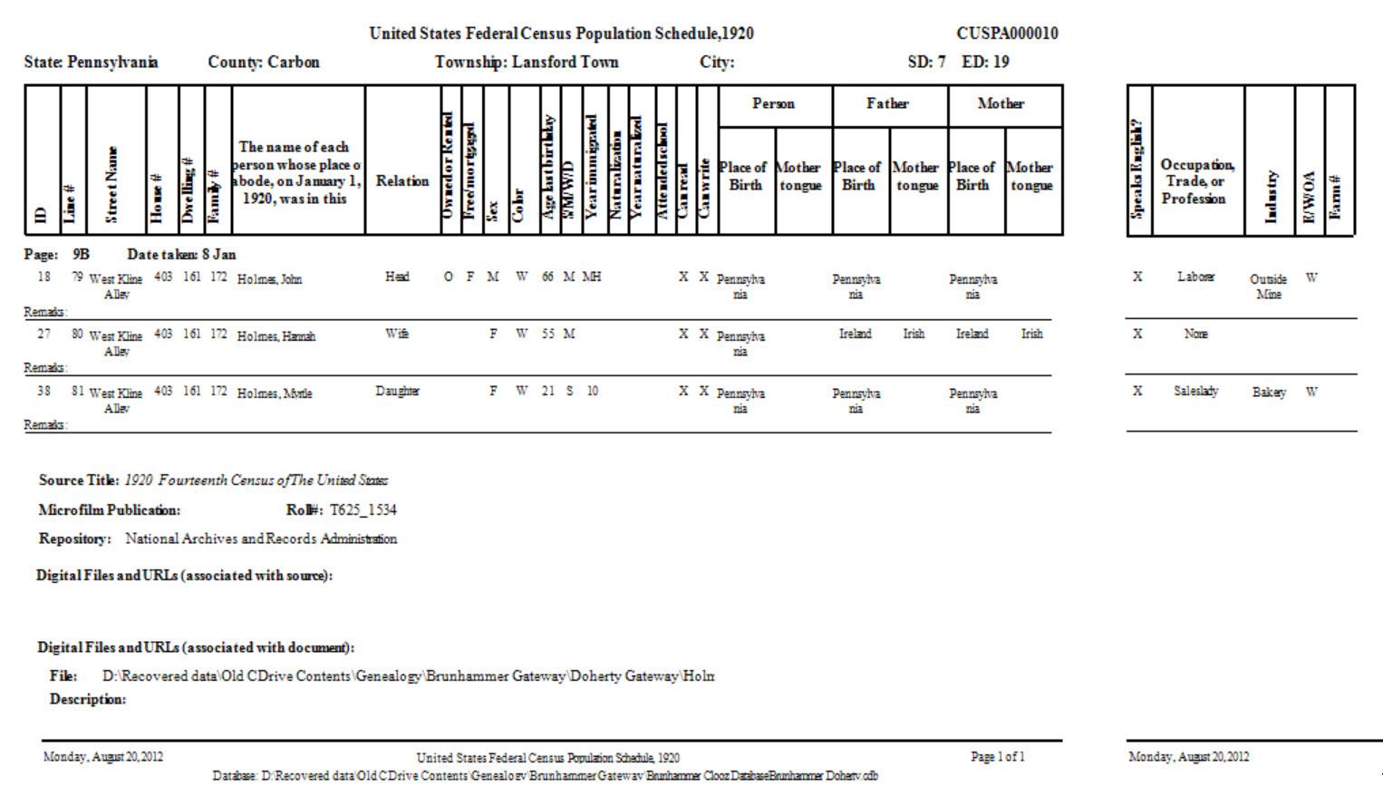 A Genealogy Hunt | Part 755h – Brunhammer Doherty Genealogy – 1920 ...