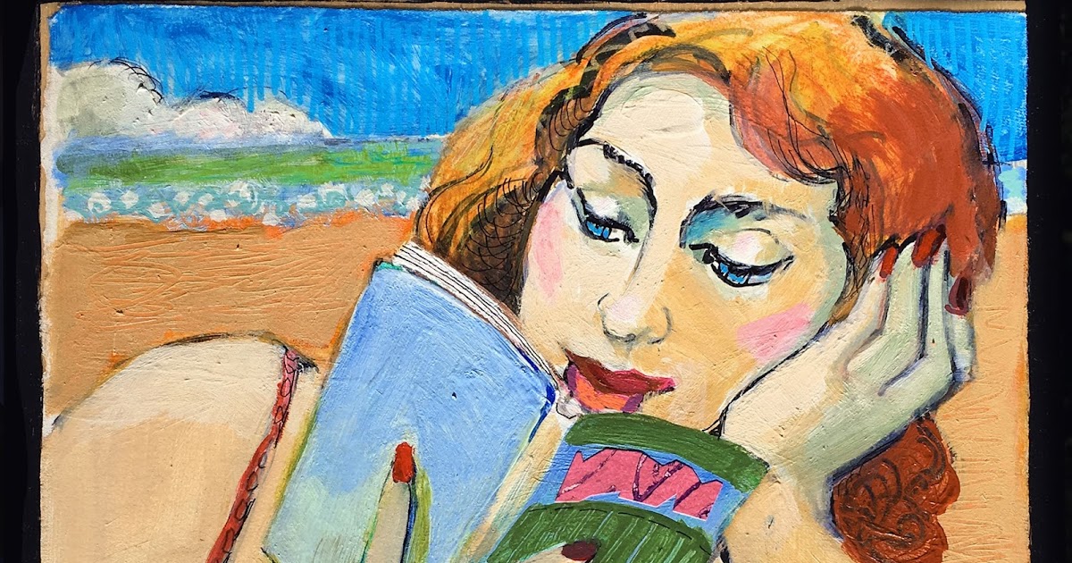 Woman Reading At The Beach, figurative painting, woman art ...