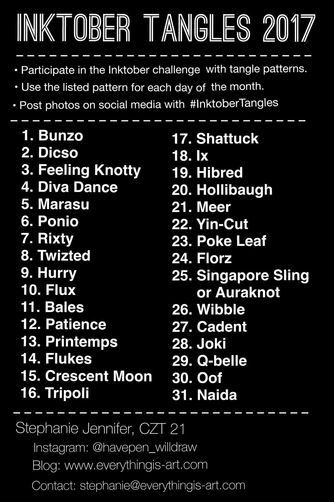 Everything Is Art: InktoberTangles 2017 Prompts