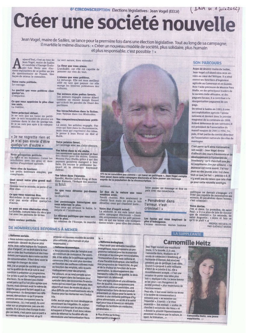 Jean VOGEL - législatives 2012: PORTRAIT DNA 1 juin 2012 Guénolé Baron
