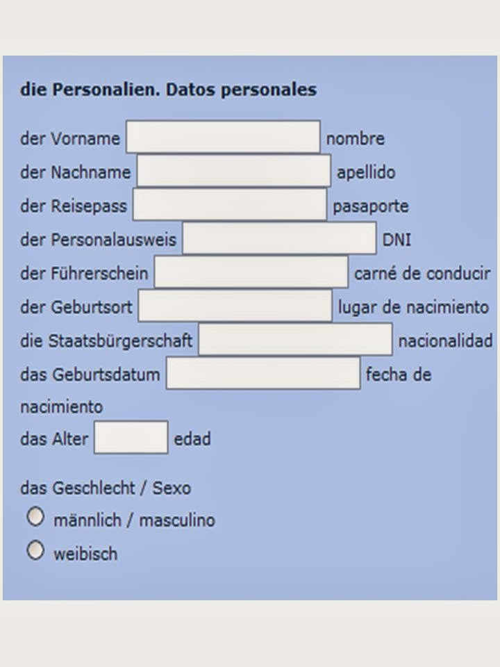 Deutschlernhilfe - WILKO: das Formular / el formulario