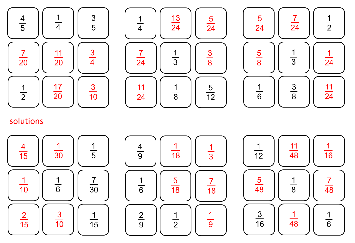 median Don Steward Magic Squares: fraction practice