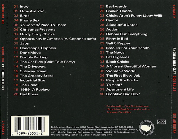 Vintage Stand-up Comedy: Andrew Dice Clay - Dice Rules, The Andrew Dice ...