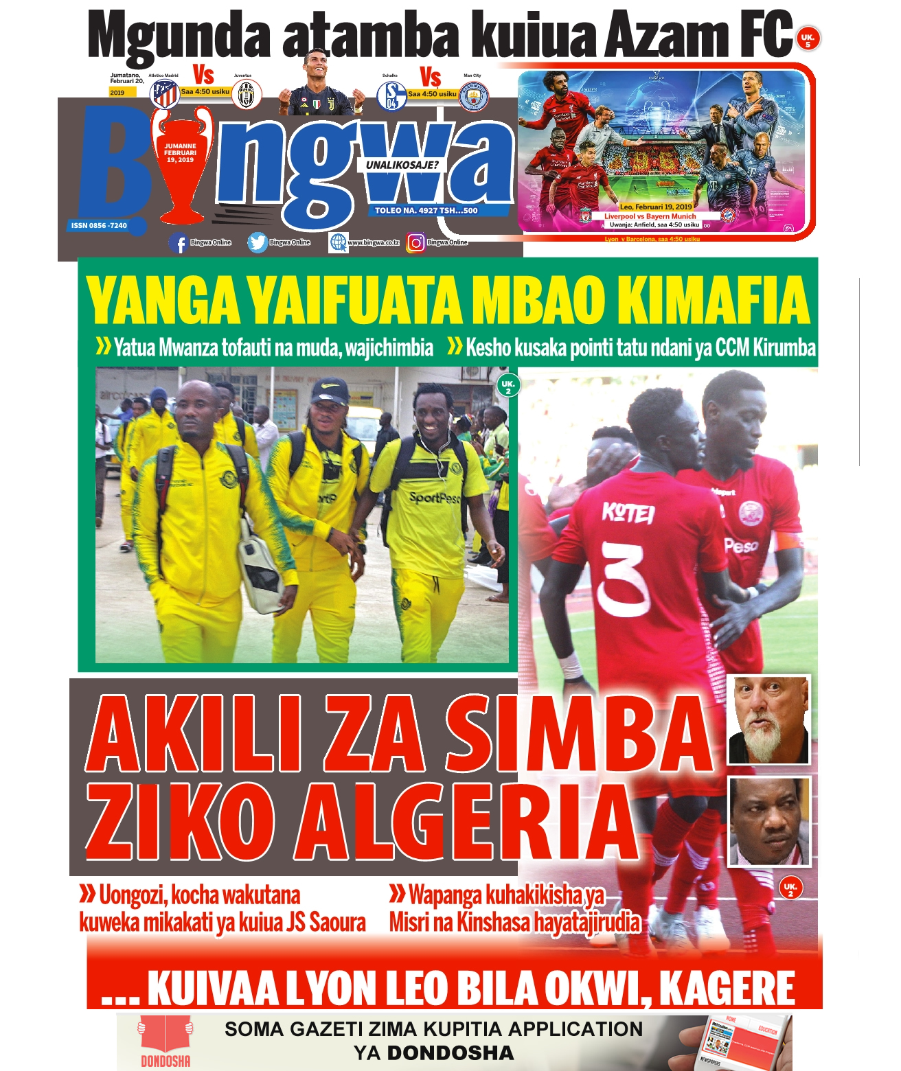 Tanzanian Today's Newspapers MAGAZETI YA LEO Tuesday 19th February ...