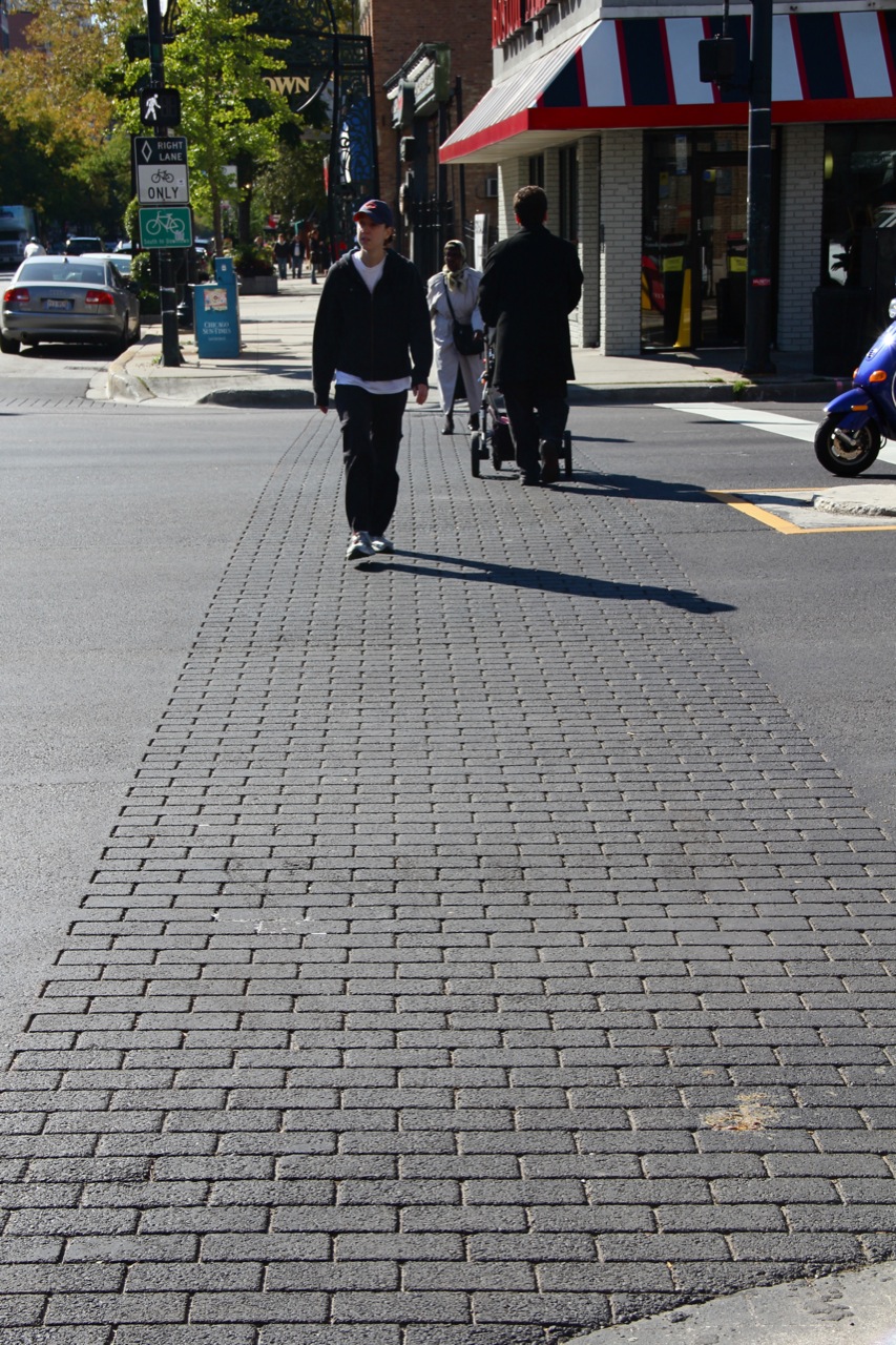 Bike Walk Lincoln Park: Stamped brick crosswalks at North and Wells!