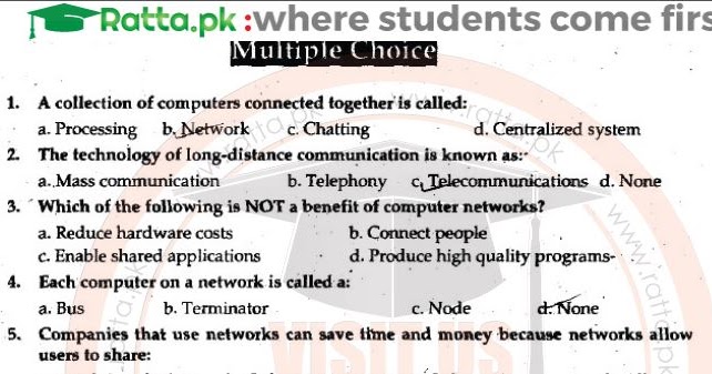 1st Year Computer Chapter 2 Information Network MCQs Solved pdf - 11th class - Ratta.pk