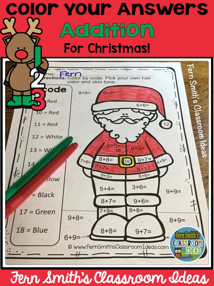 TIme For More Christmas Fun ~ Color By Numbers Christmas Math Mixed ...