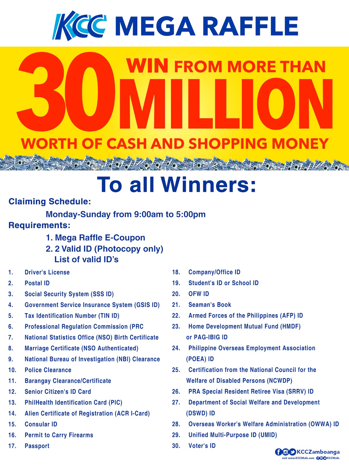 KCC 30 MILLION Mega Raffle 2018: Requirements