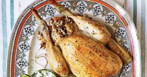 Lebanese roast chicken stuffed with rice, lamb and cinnamon recipe ...