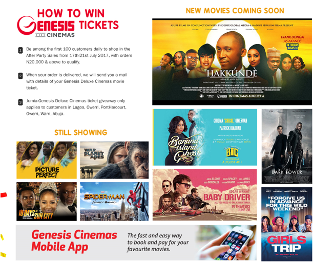 Ready for a swing? turn up at the Jumia after party & get a genesis cinemas movie tickets