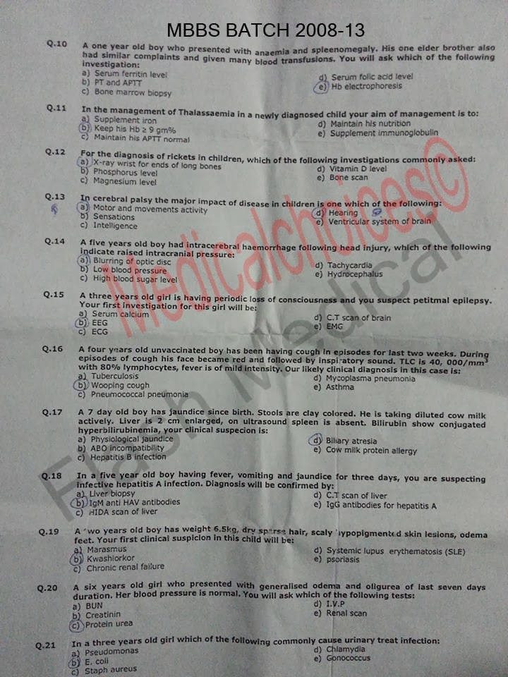 Paediatrics UHS MCQ Key Paper | MEDICAL CHOICES