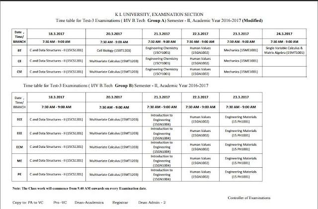 Test-3 Time Table ( Modified) - klu 24 new
