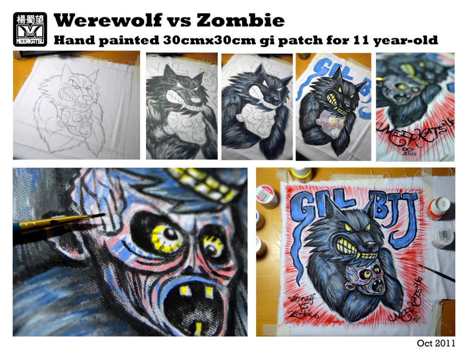 Meerkatsu Art: Zombie v Werwewolf painted gi patch ~ Meerkatsu's Blog