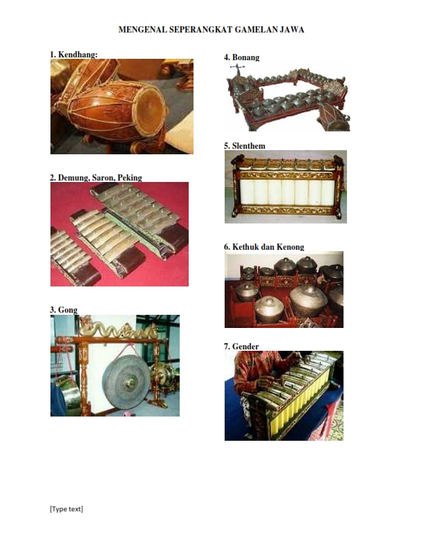 MATERI TUGAS SINGKAT: Gambar MENGENAL SEPERANGKAT GAMELAN JAWA