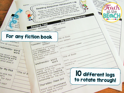 Teach at the Beach: Reading Response Homework Logs