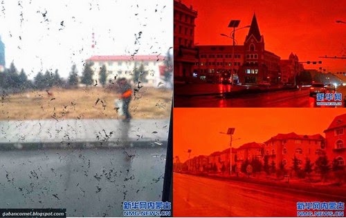Langit Berwarna Merah di Sertai Hujan Lumpur di China. - Gaban Comel