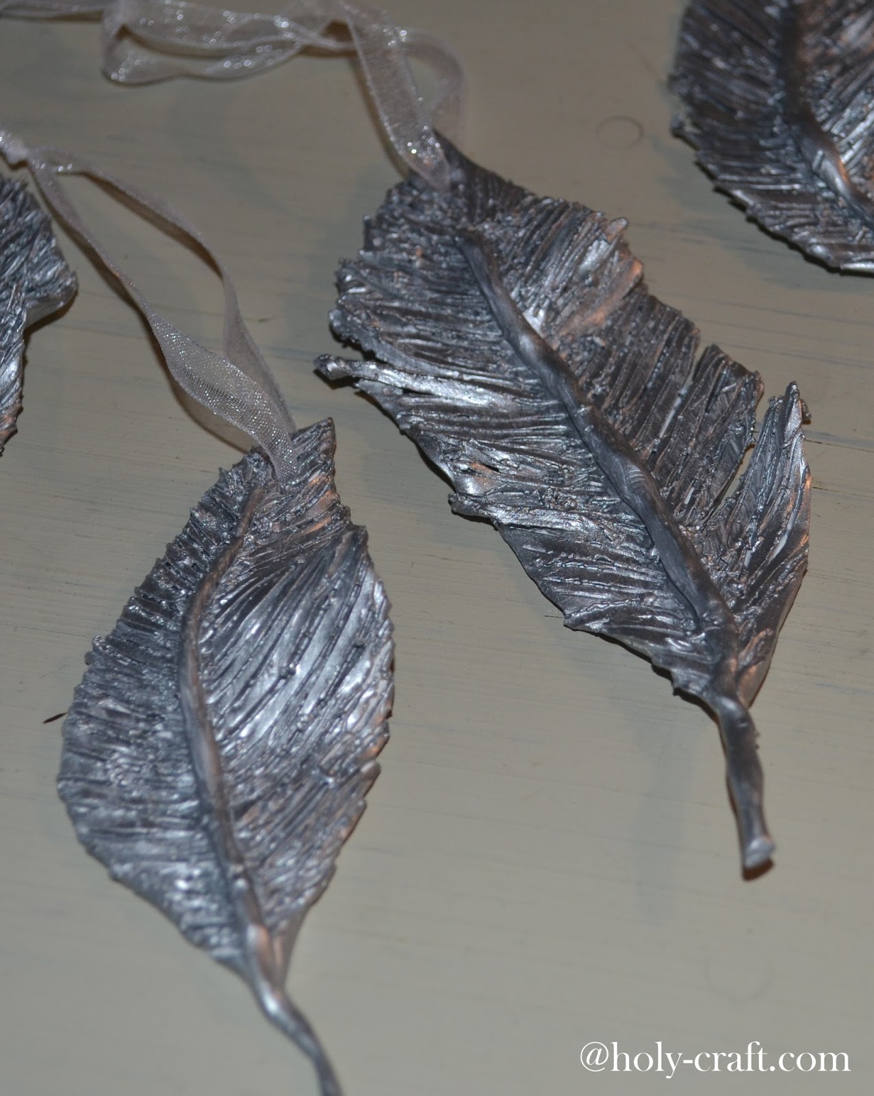 Sculpey clay feather ornament tutorial