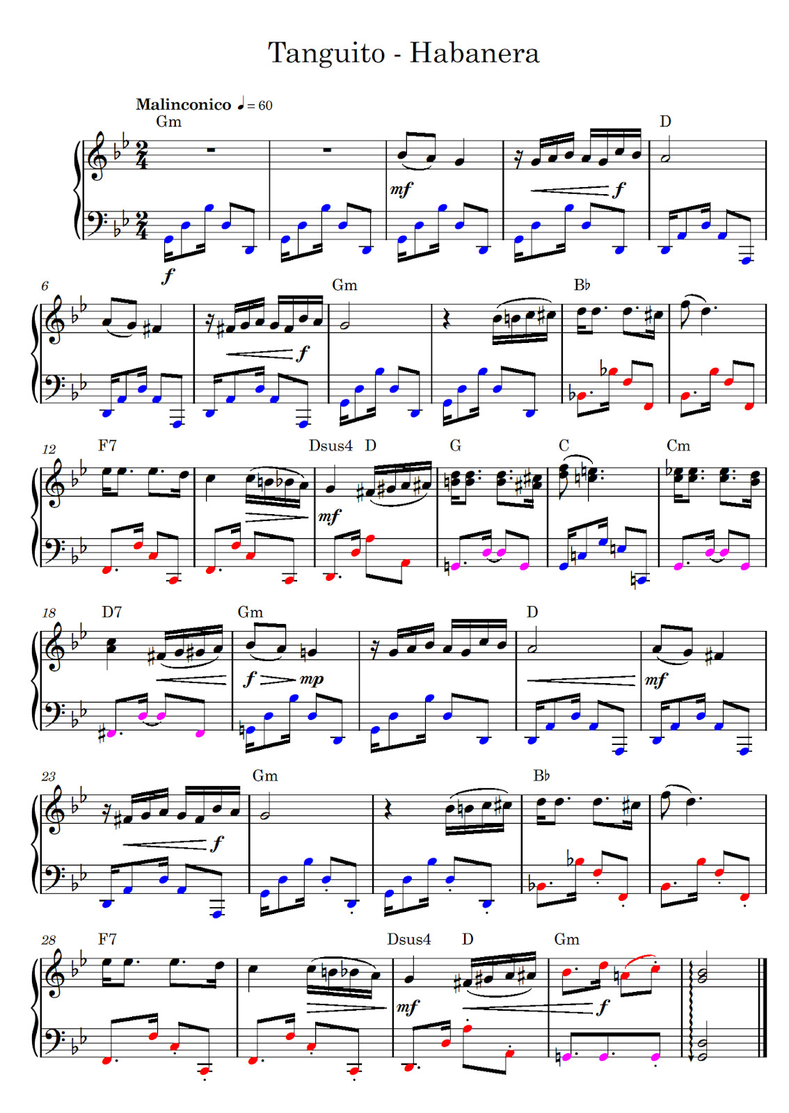 PATRONES RÍTMICOS PARA PIANO: TANGO - HABANERA