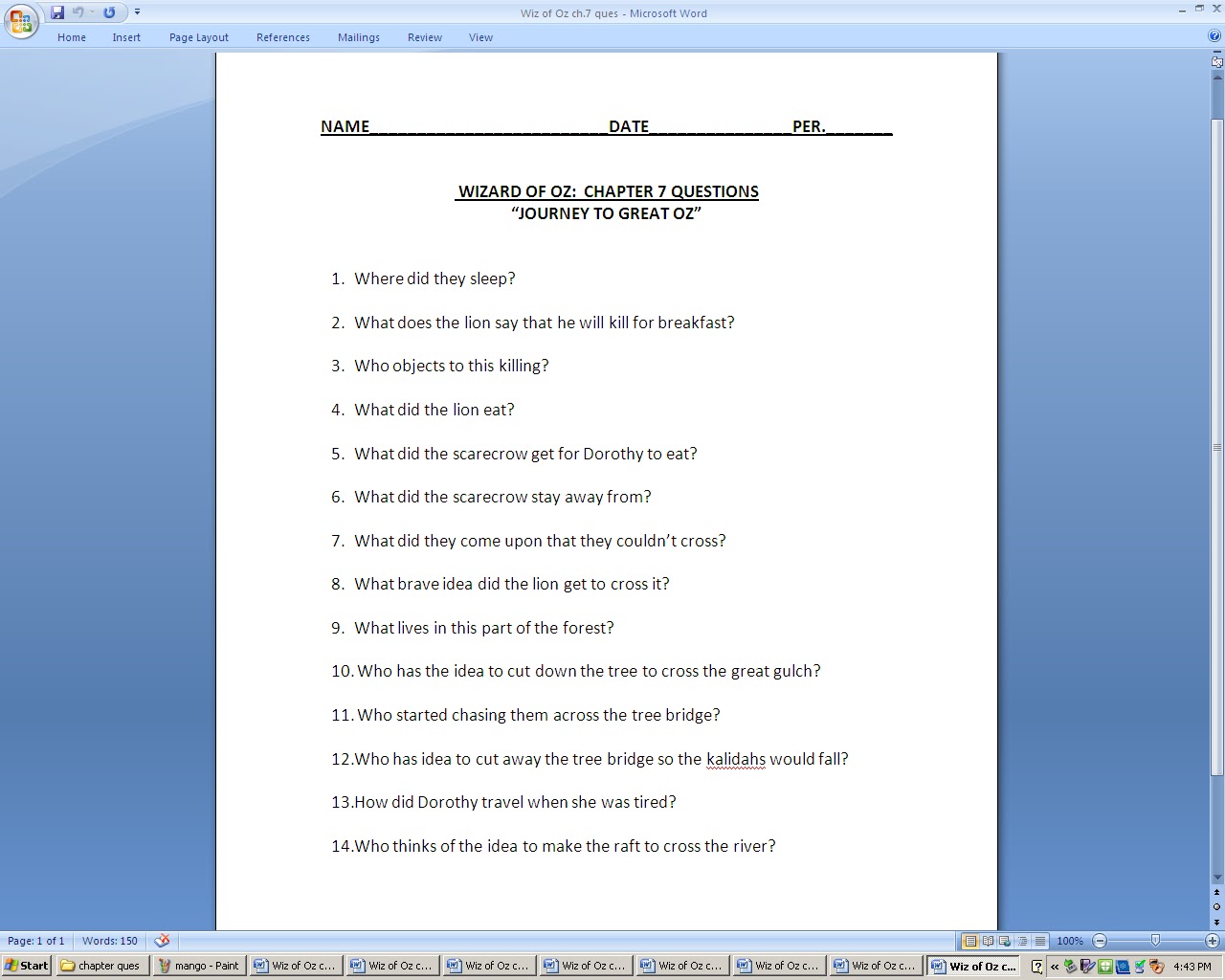 Tests for Teachers: Novel Reading Comprehension Packets