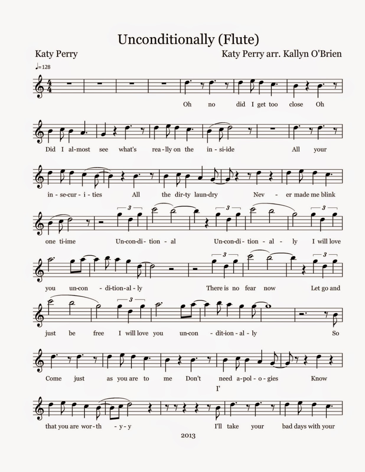 Flute Sheet Music: Unconditionally - Sheet Music