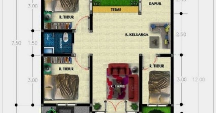 Contoh Denah Rumah Simple Menarik - Model Rumah