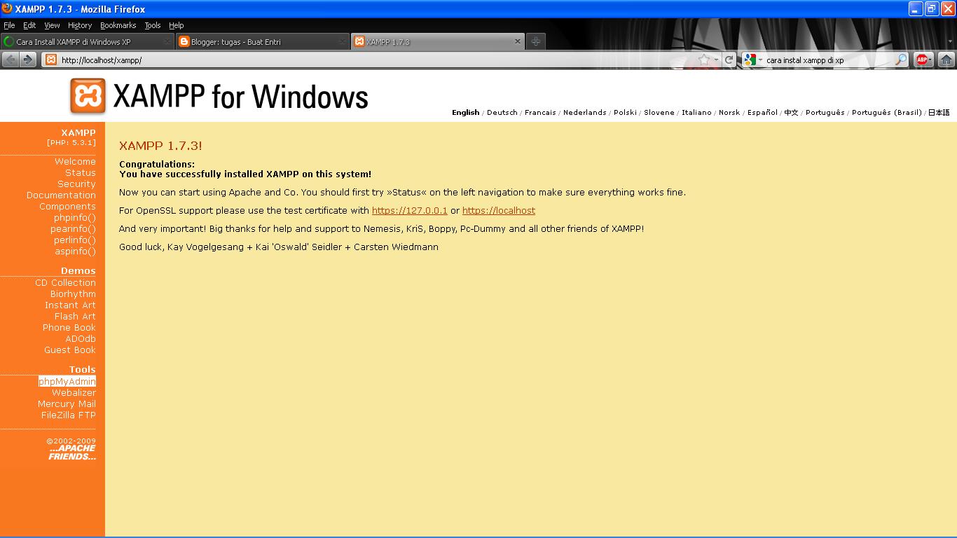 tugas: membuat database di php myadmin di localhost xampp