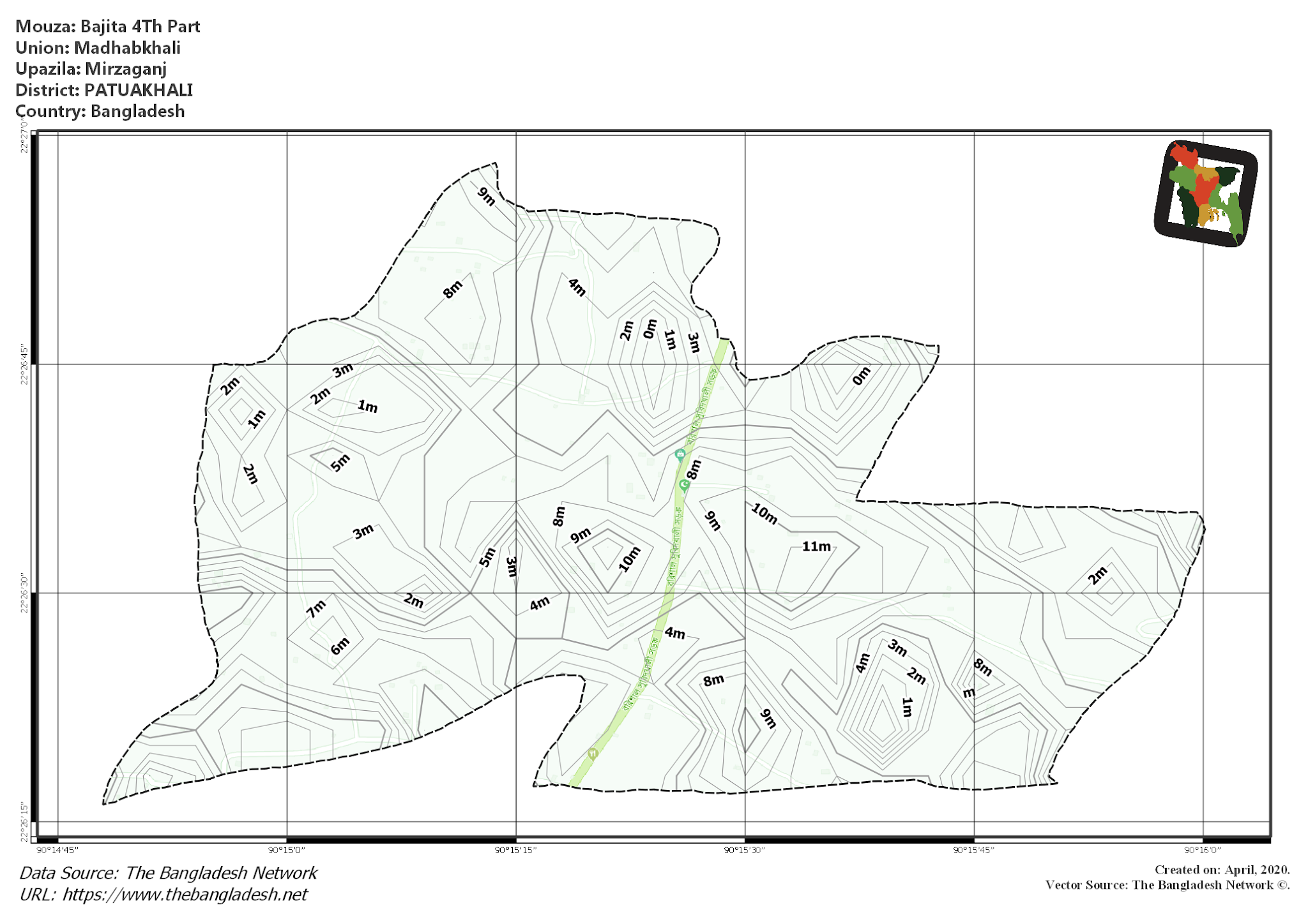 Map of Bajita 4Th Part Mouza, Mirzaganj, Patuakhali