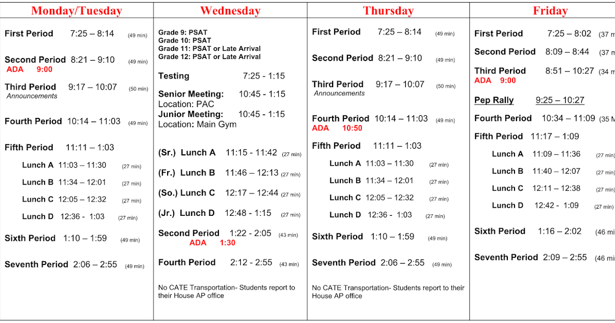 AP Psychology @AHS: PSAT Bell Schedule Week of Oct 9-13