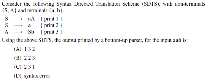 COMPUTER SCIENCE MCQS: Consider the following Syntax Directed Translation Scheme (SDTS), with ...