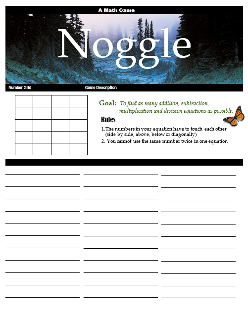 The Yellin Center Blog: Noggle: A Math Fact Game