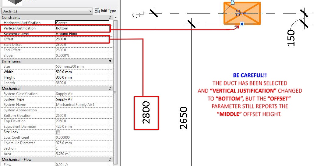 Revit Link: Revit Ducts - Bottom Offset & Justification