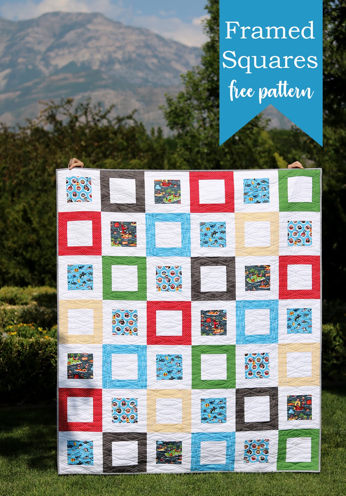 A Bright Corner: Framed Squares Throw Sized Free Quilt Pattern