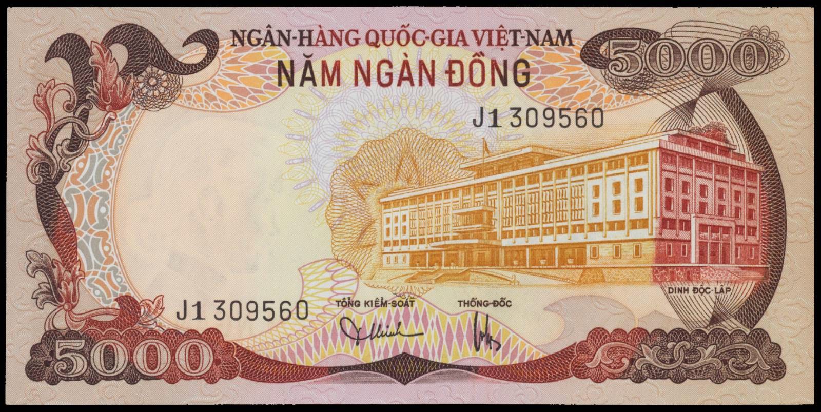 South Vietnam 5000 Dong Banknote 1975 Leopard World Banknotes Coins