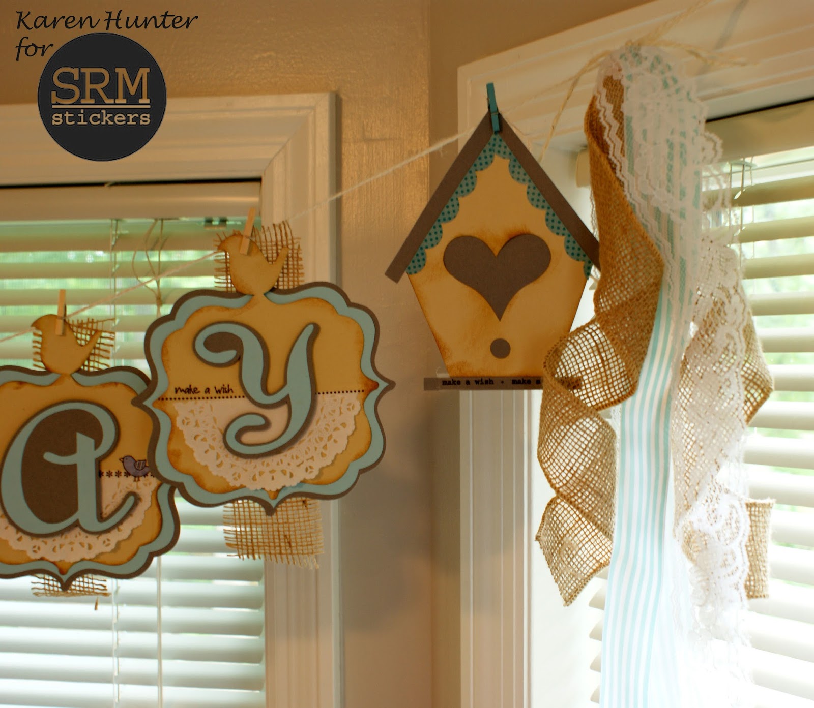 SRM Stickers: Burlap & Lace Birdie Birthday Banner by Karen