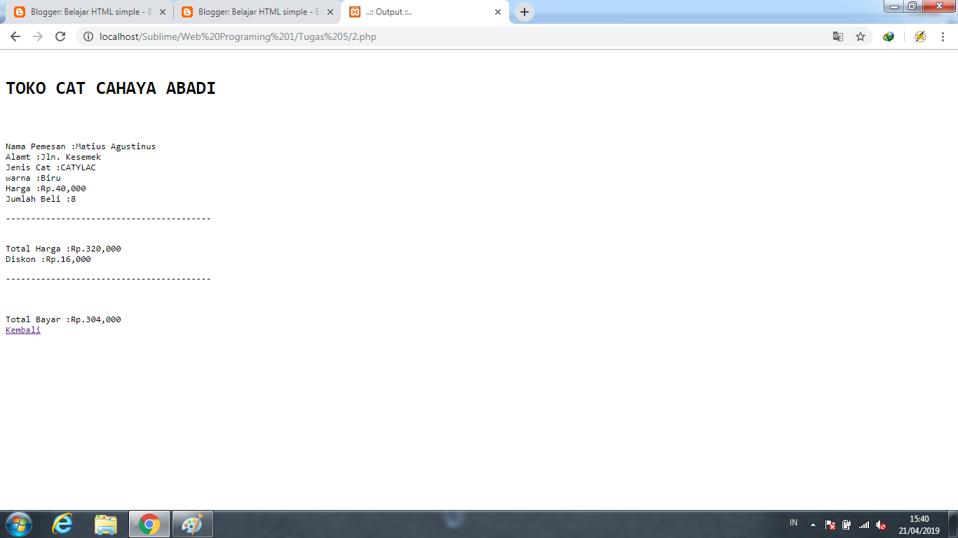 Belajar HTML simple: Cara Membuat Form "Toko Cat" dengan script PHP