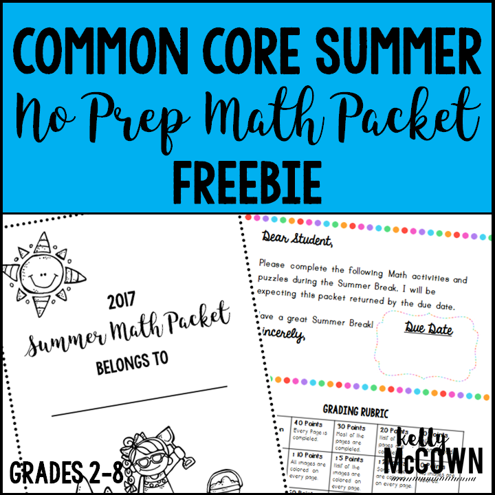 Kelly McCown: Summer NO PREP Math Packet FREEBIE