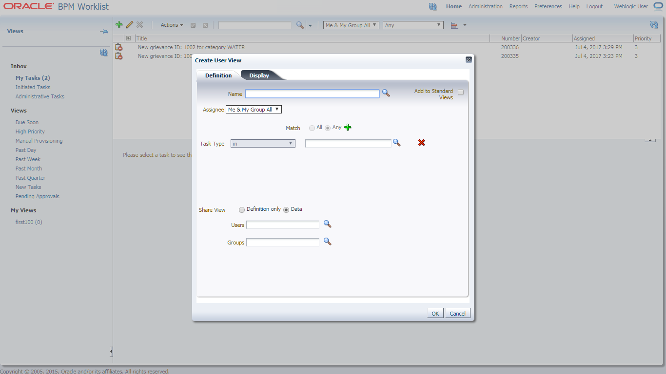 Oracle BPM - Creating views for workspace/worklist