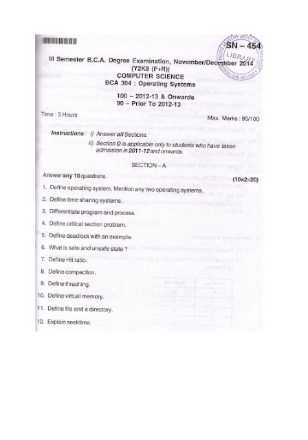 Bangalore University Operating Systems BCA 304 Computer Science ...