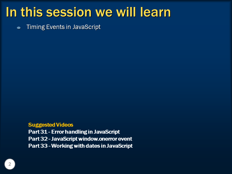 Sql server, .net and c# video tutorial: JavaScript timing events