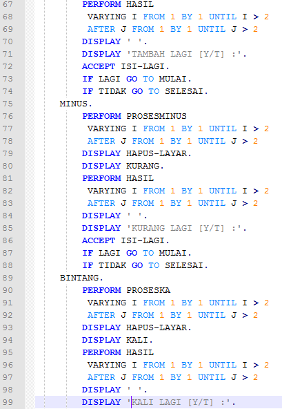 KISAH PERJALANAN: Program menu matriks dengan Cobol