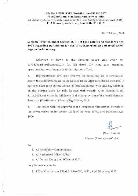 FOOD SAFETY LATEST: FSSAI Direction for use of stickers/stamping of ...