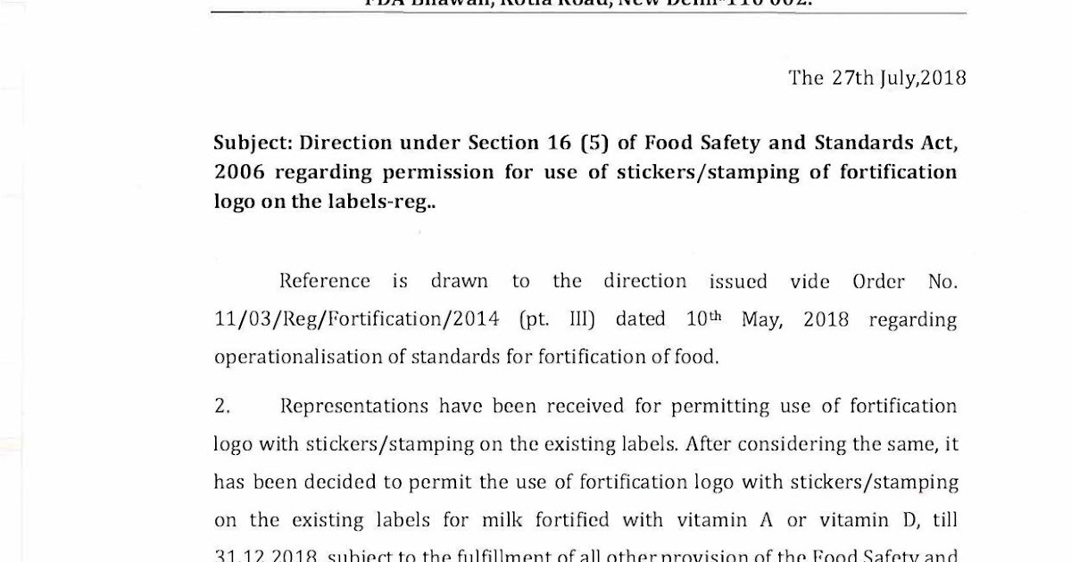 FOOD SAFETY LATEST: FSSAI Direction for use of stickers/stamping of ...
