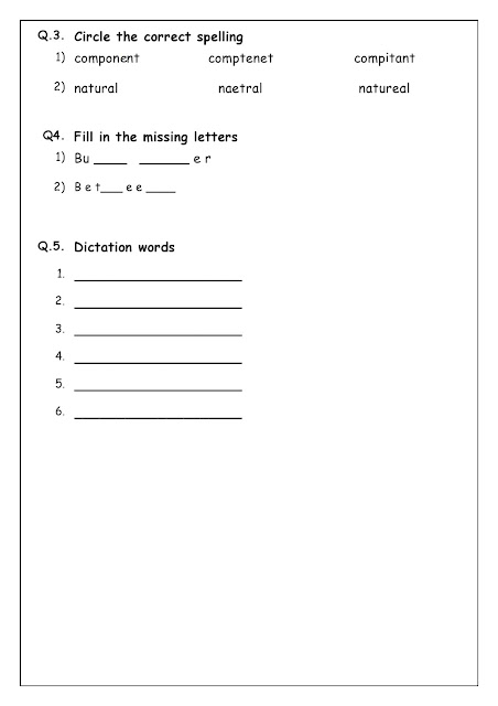 Birla World School Oman: Spell Bee - Word bank and Mock Paper - Grade 2