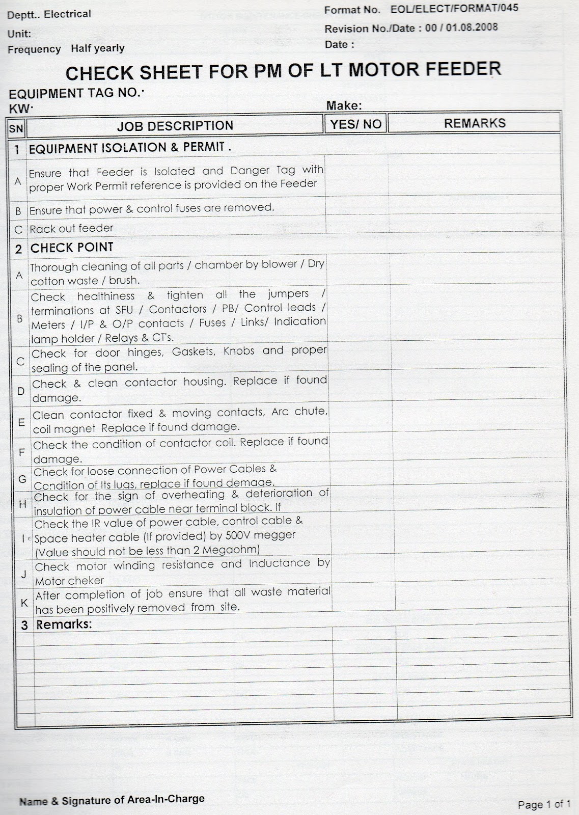 StanderdsElectrical: STANDARD MAINTENANCE FOR LT MOTOR