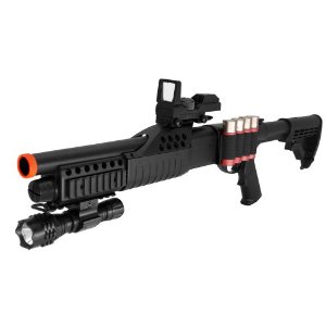 Airsoft Shotgun Pump with Shells - Flashlight Red Dot