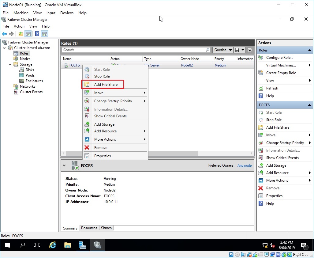 JamesPCSchool: Failover Cluster Chapter 6 - Create Share folder