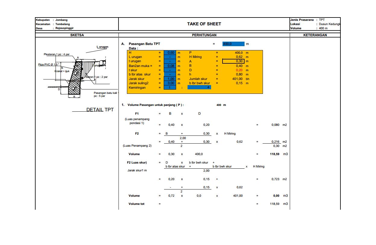 Ide 35+ Rab Tembok Penahan Tanah Excel, Volume Pondasi